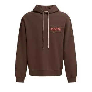 Marni Logo Printed Drawstring Hoodie 'coffee - Brown