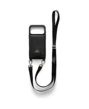 Prada Saffiano Leather Case For Iphone 17 Pro Max With Shoulder Strap - Black