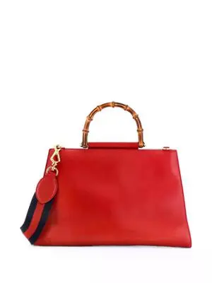 Gucci Nymphaea Top Handle Bag Leather Medium Satchel - Red