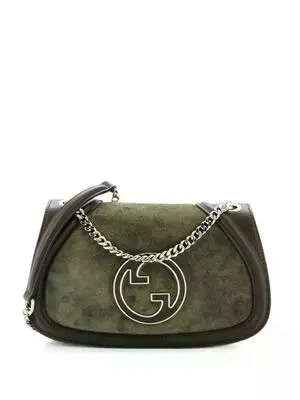 Gucci Blondie Nm Chain Flap Bag Suede And Leather Small Shoulder Bag - Green