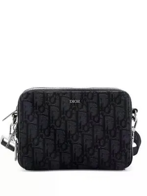Dior Double Zip Pouch Oblique Canvas Crossbody Bag - Black