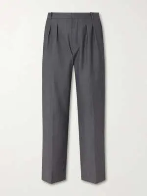 THE ROW Tavel Wide-leg Pleated Wool-fresco Trousers - Gray