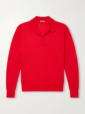 Auralee Alpaca-blend Polo Sweater - Red