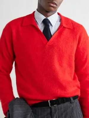 Auralee Baby Suri Alpaca Blend Polo Sweater - Red
