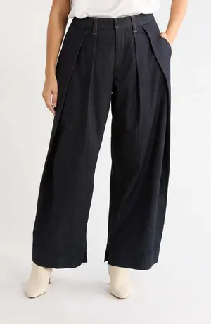 Wit & Wisdom Pleated Barrel Leg Denim Trousers - Indigo