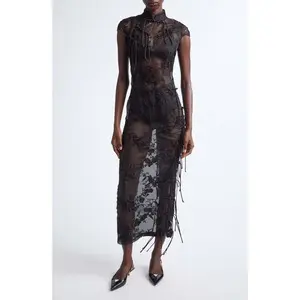 KIM SHUI Floral Embroidered Silk Organza Qipao Dress - Black