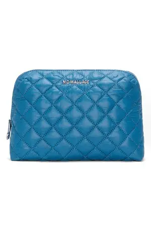 Mz Wallace Medium Double Zip Quilted Cosmetics Pouch - Atlantic Blue