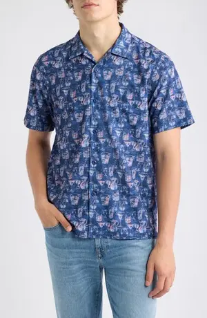 Tommy Bahama Bahama Coast Mai Tai-dye Short Sleeve Button-up Shirt - Navy