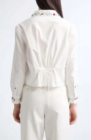 BODE Button Jar Embellished Cotton Shirt - White Multi