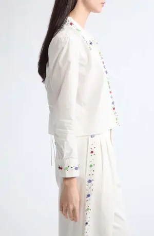 BODE Button Jar Embellished Cotton Shirt - White Multi