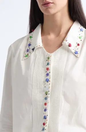 BODE Button Jar Embellished Cotton Shirt - White Multi