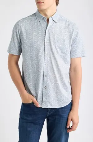 Tommy Bahama San Lucio Breeze Block Islandzone® Knit Short Sleeve Cotton Blend Button-up Shirt - Blue Ash