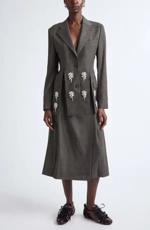 Simone Rocha Glen Plaid Stretch Wool Midi Kilt Skirt - Peat