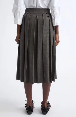 Simone Rocha Glen Plaid Stretch Wool Midi Kilt Skirt - Peat