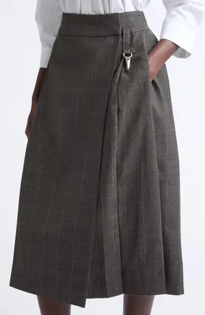 Simone Rocha Glen Plaid Stretch Wool Midi Kilt Skirt - Peat