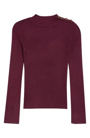 NOBODY'S CHILD Button Detail Ribbed Mock Neck Long Sleeve Top