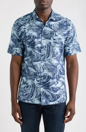 Tori Richard Gnarly Wave Print Camp Shirt