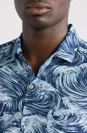 Tori Richard Gnarly Wave Print Camp Shirt