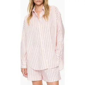 LMND Mara Stripe Organic Cotton Button-up Shirt - Candy Floss/black/white