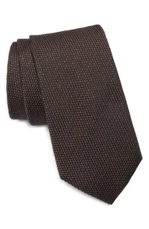 Nordstrom Banyan Solid Silk Jacquard Tie - Chocolate
