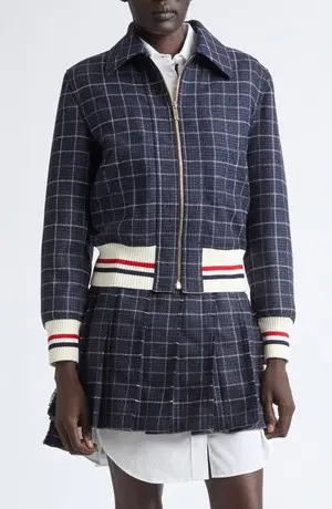Thom Browne Windowpane Tweed Bomber Jacket - Navy
