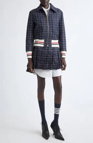 Thom Browne Windowpane Tweed Bomber Jacket - Navy