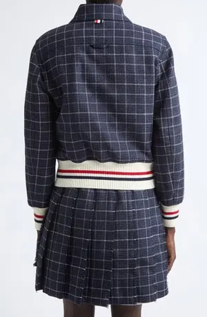 Thom Browne Windowpane Tweed Bomber Jacket - Navy