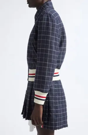 Thom Browne Windowpane Tweed Bomber Jacket - Navy