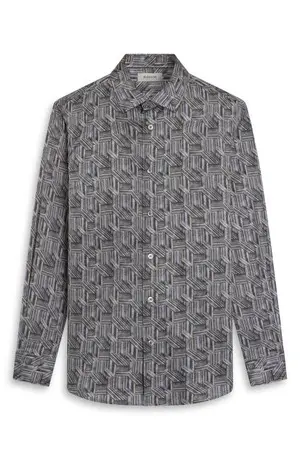 Bugatchi Julian Shaped Long Sleeve Button Up Shirt - Cement
