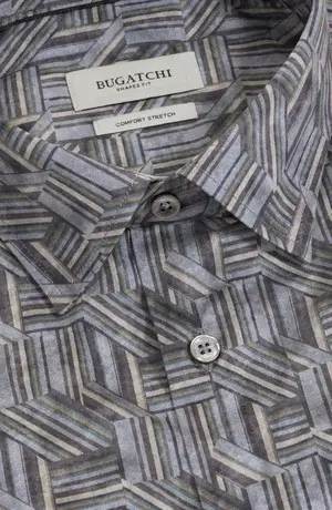 Bugatchi Julian Shaped Long Sleeve Button Up Shirt - Cement