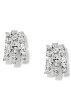 Nadri Twinnie Cubic Zirconia Huggie Hoop Earrings - Rhodium
