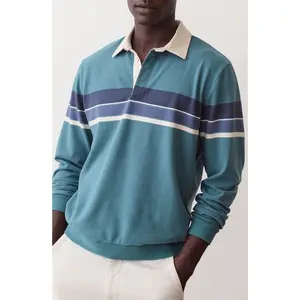 Marine Layer Stripe Organic Cotton Rugby Polo - Hydro