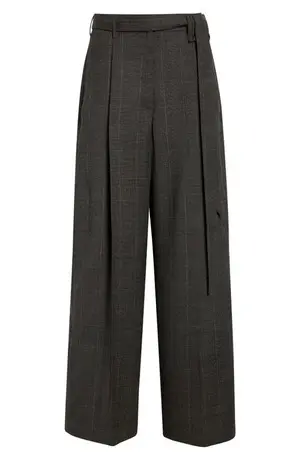 Simone Rocha Pleated Wide Leg Stretch Virgin Wool Sash Trousers - Peat
