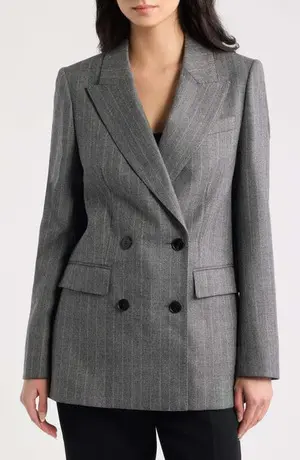 REISS Astrid Pinstripe Herringbone Double Breasted Wool Blazer