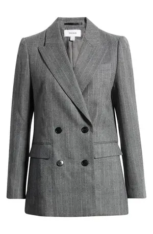 REISS Astrid Pinstripe Herringbone Double Breasted Wool Blazer