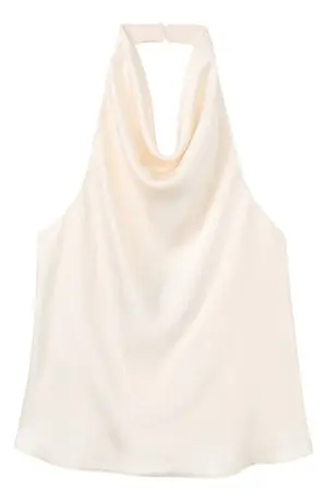 Mango Satin Cowl Halter Top - Ecru