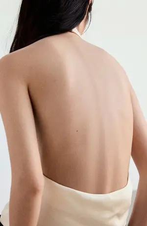 Mango Satin Cowl Halter Top - Ecru
