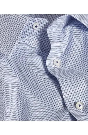 David Donahue Trim Fit Microcheck Stretch Twill Dress Shirt