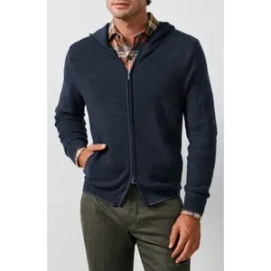 David Donahue Full Zip Merino Wool Hoodie - Navy
