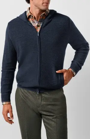 David Donahue Full Zip Merino Wool Hoodie - Navy