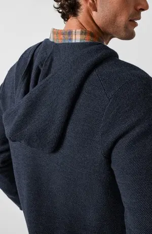 David Donahue Full Zip Merino Wool Hoodie - Navy