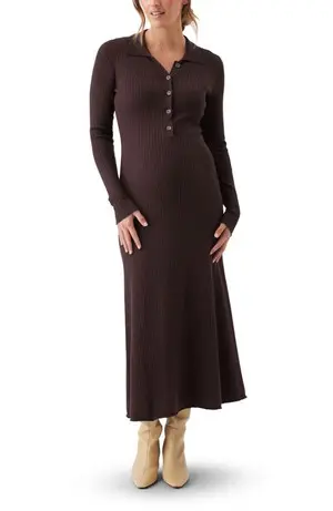 RIPE MATERNITY Hollie Polo Rib Knit Maternity/nursing Dress - Midnight
