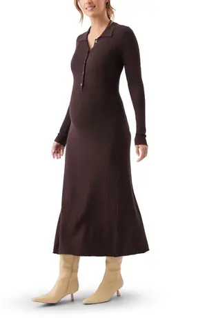 RIPE MATERNITY Hollie Polo Rib Knit Maternity/nursing Dress - Midnight