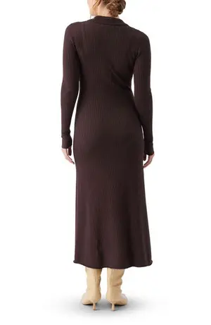 RIPE MATERNITY Hollie Polo Rib Knit Maternity/nursing Dress - Midnight