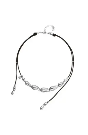 UNODE50 Leather Necklace With -tone Drop Details - Silver
