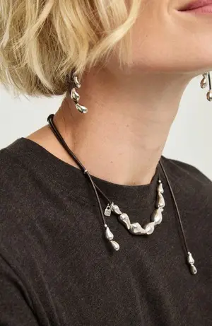 UNODE50 Leather Necklace With -tone Drop Details