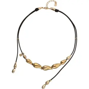 UNODE50 Leather Necklace With -tone Drop Details - Gold