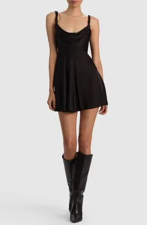 Alice + Olivia Monique Cowl Neck Twist Strap Satin Minidress