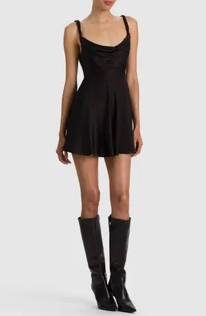 Alice + Olivia Monique Cowl Neck Twist Strap Satin Minidress