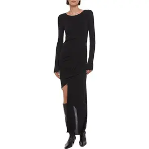Helmut Lang Drape Long Sleeve Maxi Dress - Black